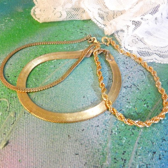 Vintage | Jewelry | Vtg Gold Rope Chain Bracelets Gold Tone S Curve ...